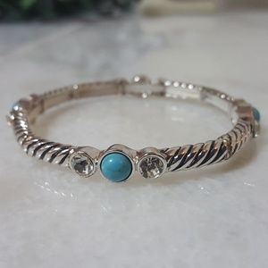 Jewelry | Silver Turquoise Bead Stretch Bracelet | Poshmark